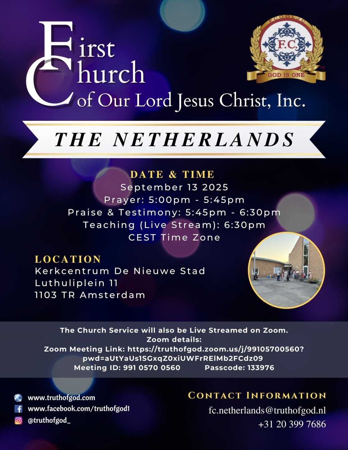 Truth Of God – First Church Scheduled Events